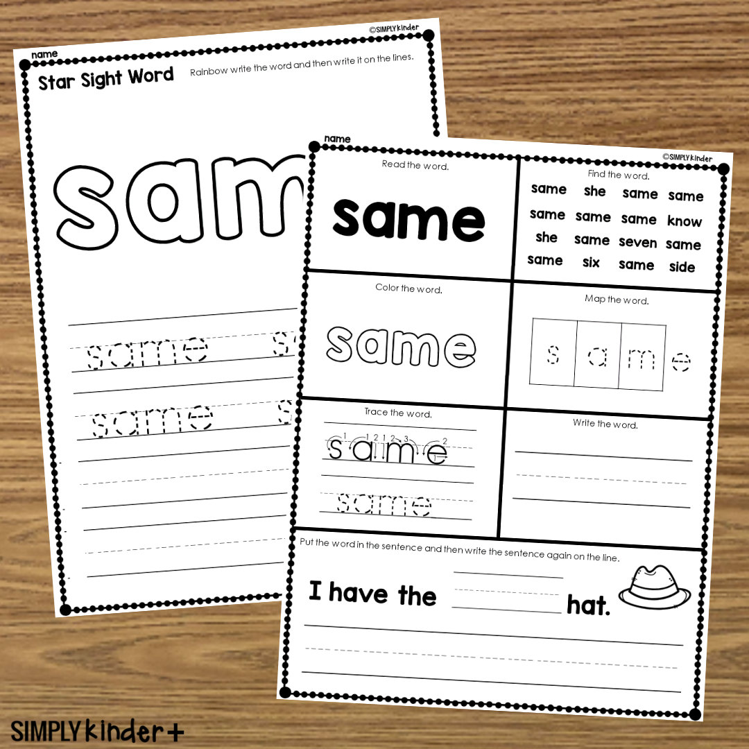 Same - Sight Word Printable Activities - Simply Kinder + Printable ...