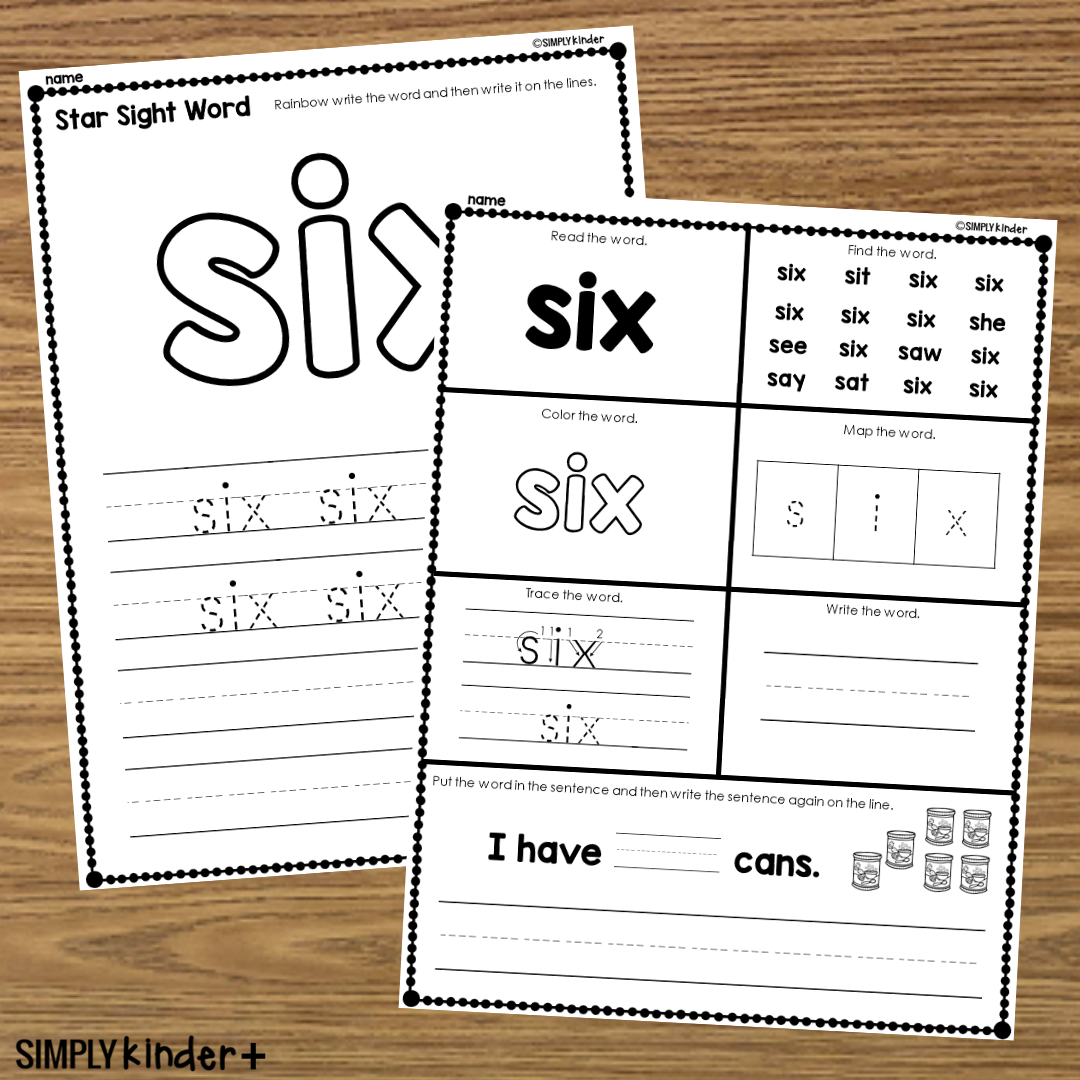 Six - Sight Word Printable Activities - Simply Kinder + Printable ...