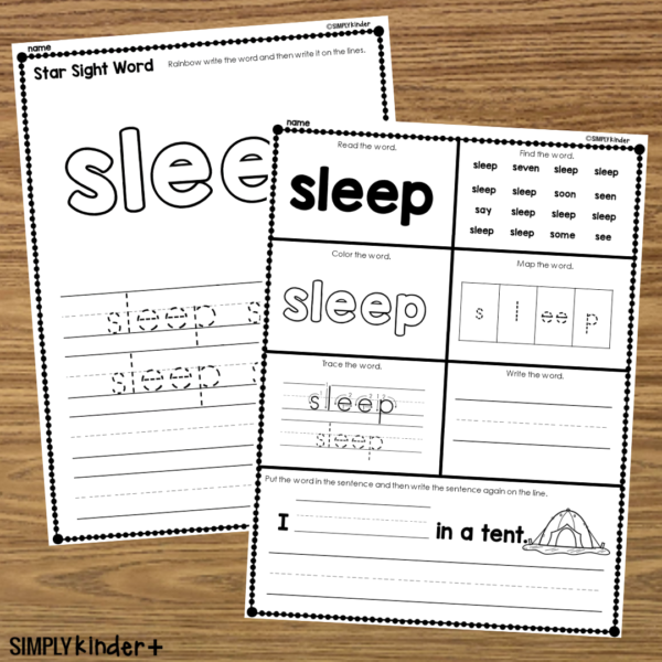 Sleep - Sight Word Printable Activities - Simply Kinder + Printable ...