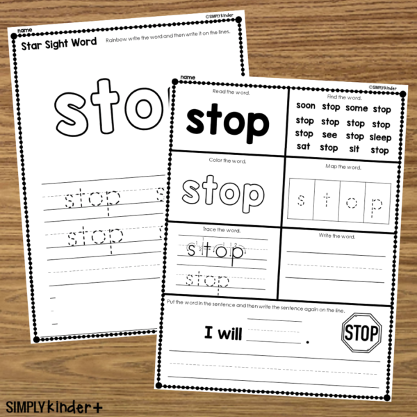 Stop - Sight Word Printable Activities - Simply Kinder + Printable ...