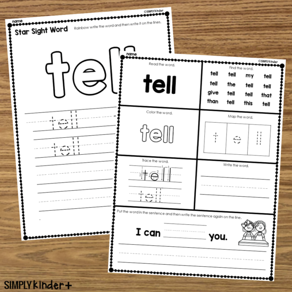 Tell - Sight Word Printable Activities - Simply Kinder Plus