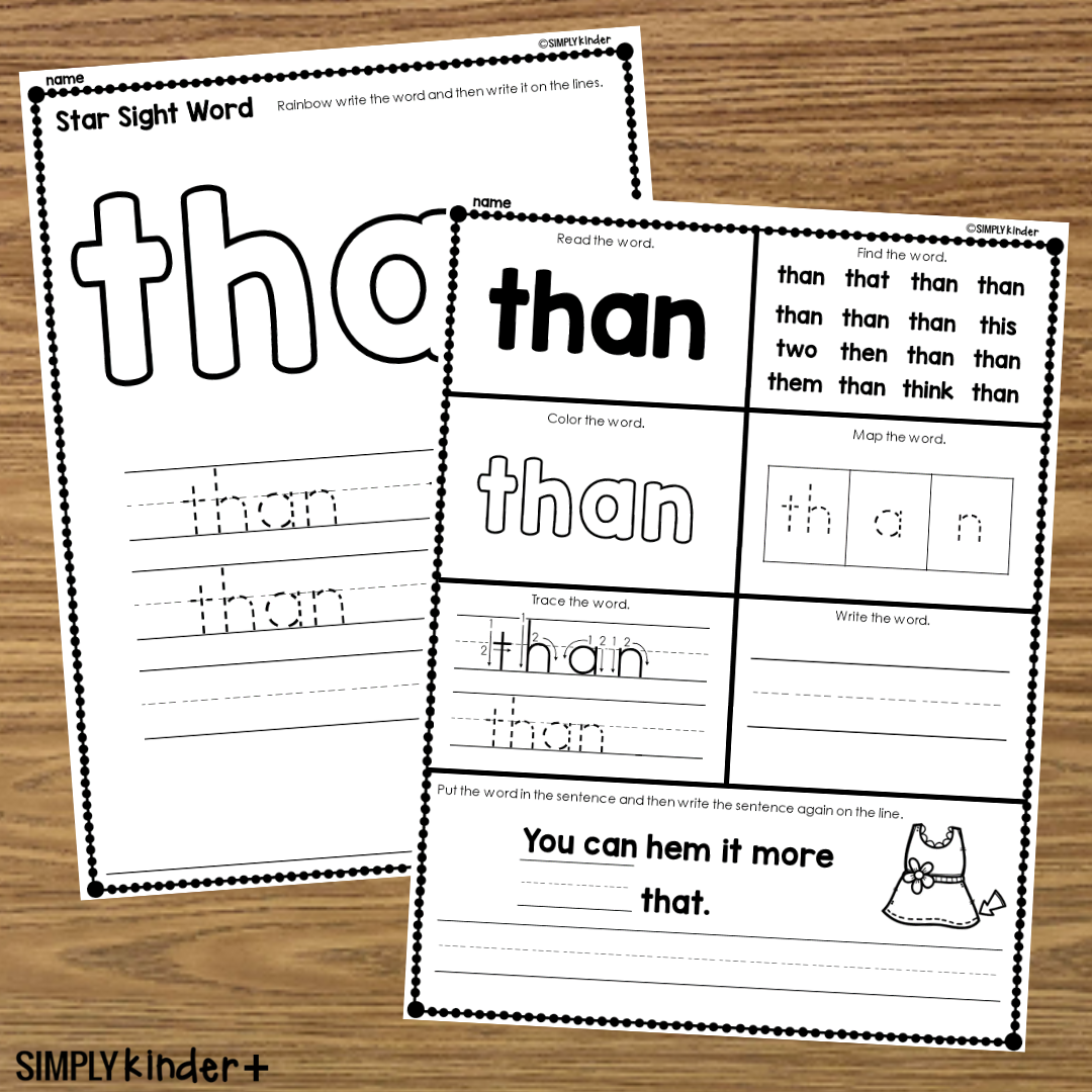Than - Sight Word Printable Activities - Simply Kinder + Printable ...