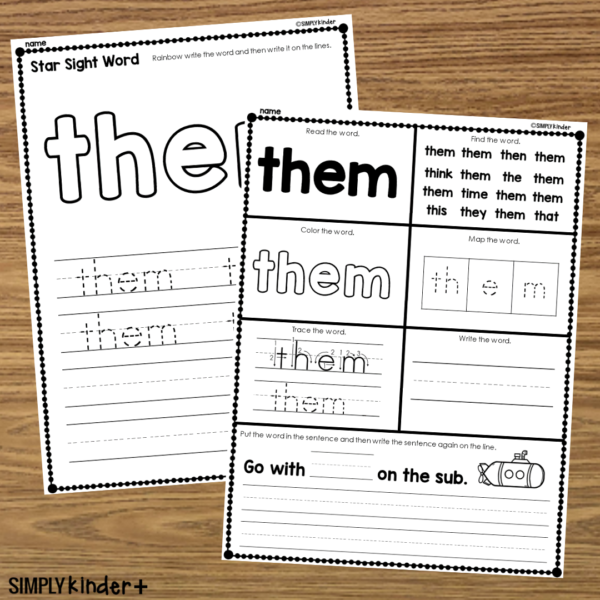 Them - Sight Word Printable Activities - Simply Kinder + Printable ...