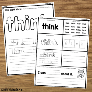Think - Sight Word Printable Activities - Simply Kinder + Printable ...
