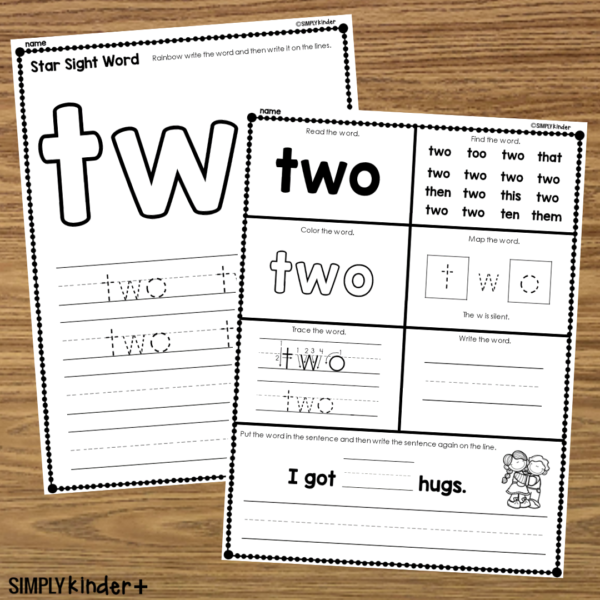 Two - Sight Word Printable Activities - Simply Kinder + Printable ...