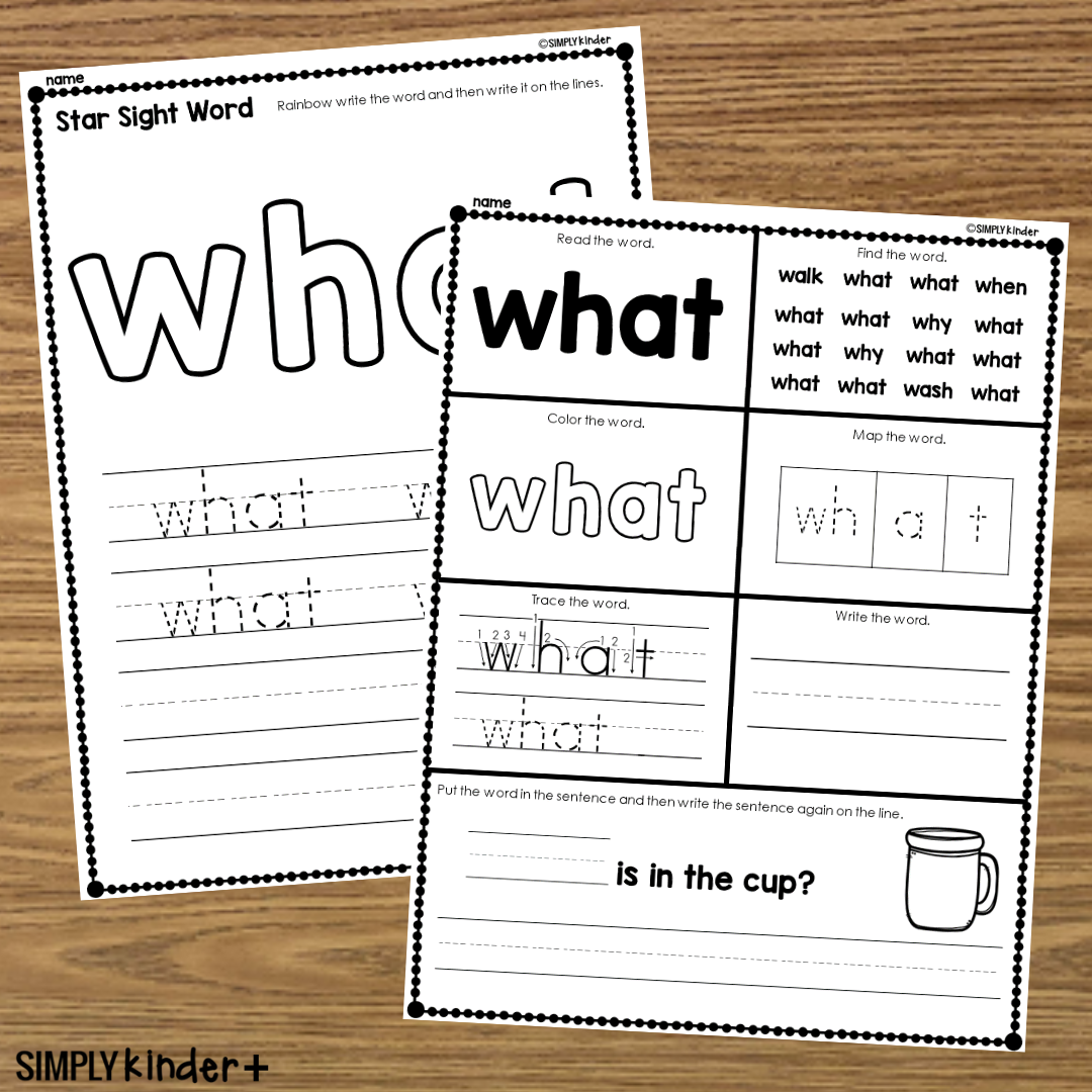 What - Sight Word Printable Activities - Simply Kinder + Printable ...