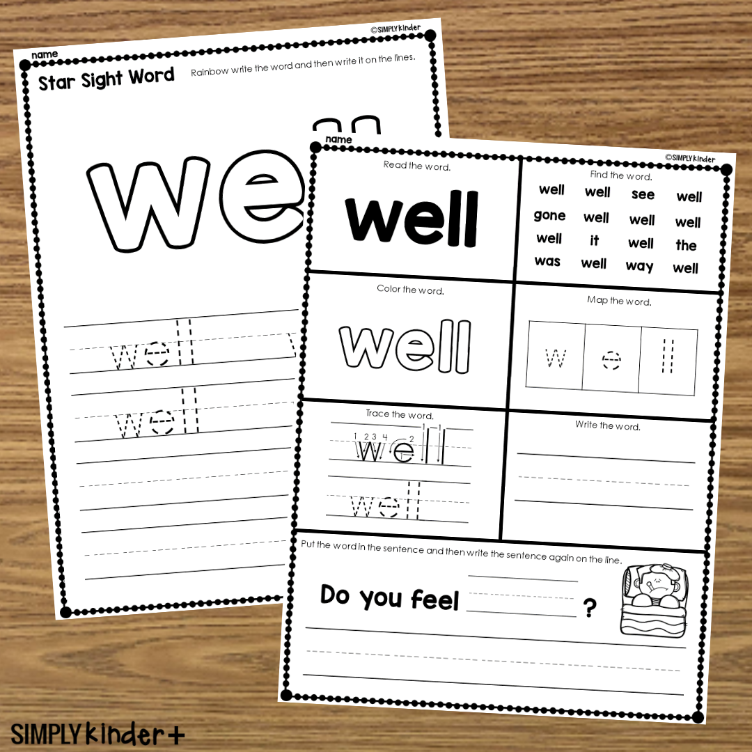 Well - Sight Word Printable Activities - Simply Kinder + Printable ...