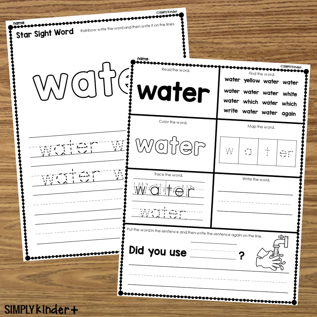 Water - Sight Word Printable Activities - Simply Kinder + Printable ...