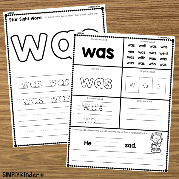 Was - Sight Word Printable Activities - Simply Kinder + Printable ...