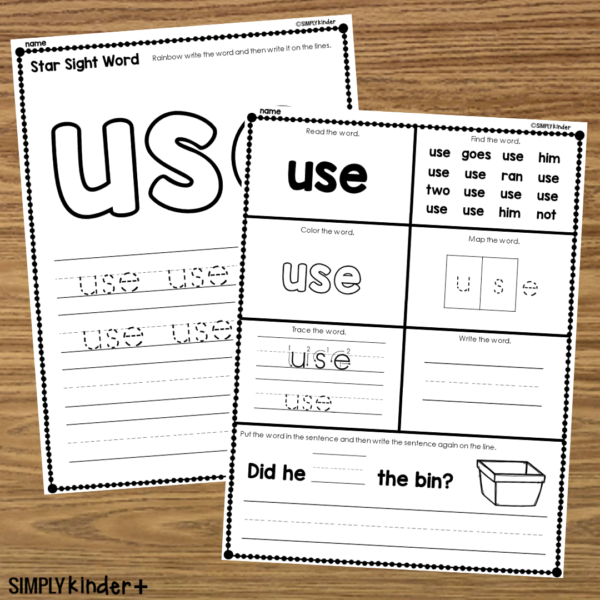 Use - Sight Word Printable Activities - Simply Kinder + Printable ...