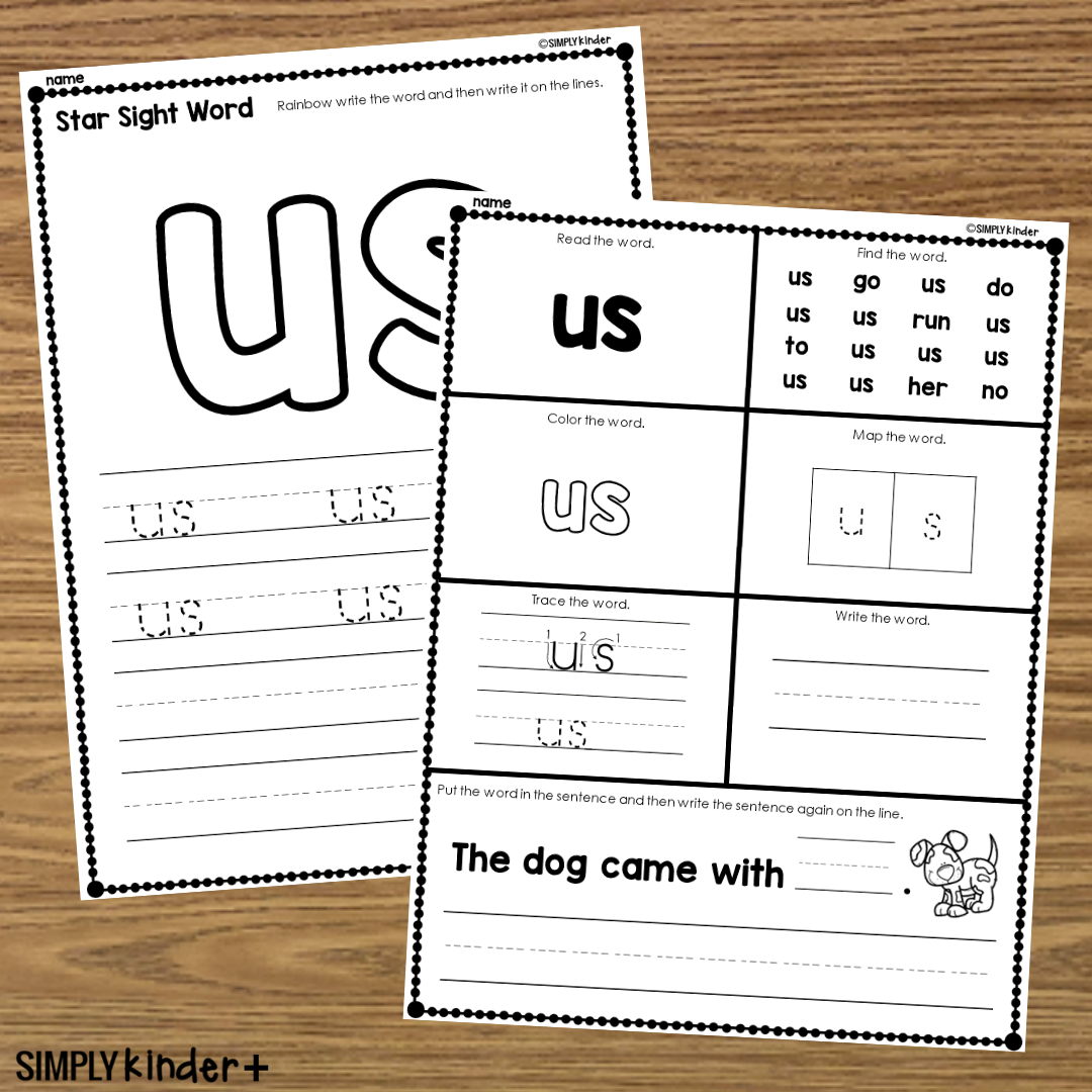 Us - Sight Word Printable Activities - Simply Kinder + Printable Membership