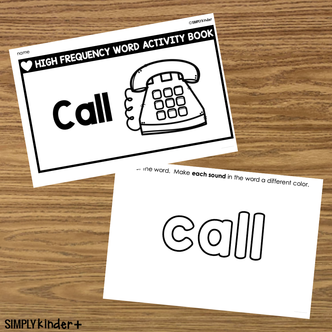 Call- Sight Word Book Activity Book - Simply Kinder Plus