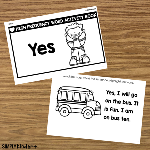 Yes – Sight Word Book Activity Book - Simply Kinder + Printable Membership