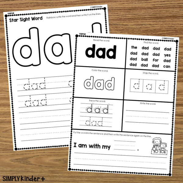 Dad - Sight Word Printable Activities - Simply Kinder + Printable ...