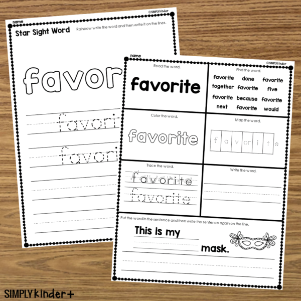 Favorite - Sight Word Printable Activities - Simply Kinder + Printable ...
