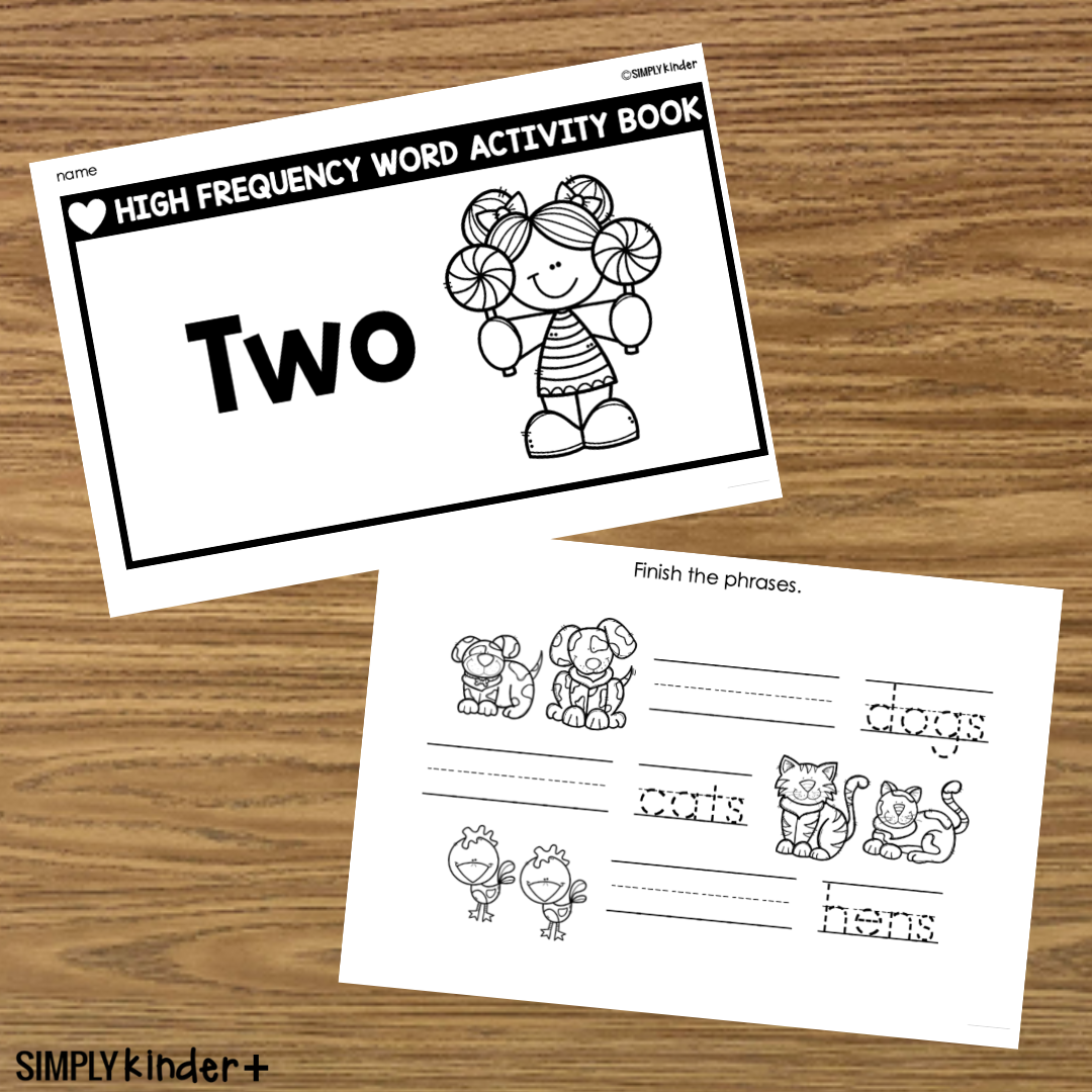 Two – Sight Word Book Activity Book - Simply Kinder + Printable Membership