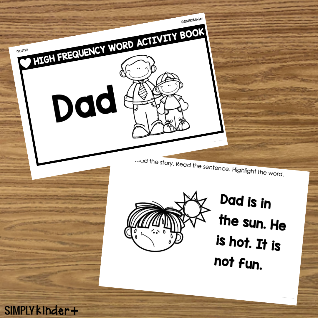 Dad- Sight Word Book Activity Book - Simply Kinder + Printable Membership