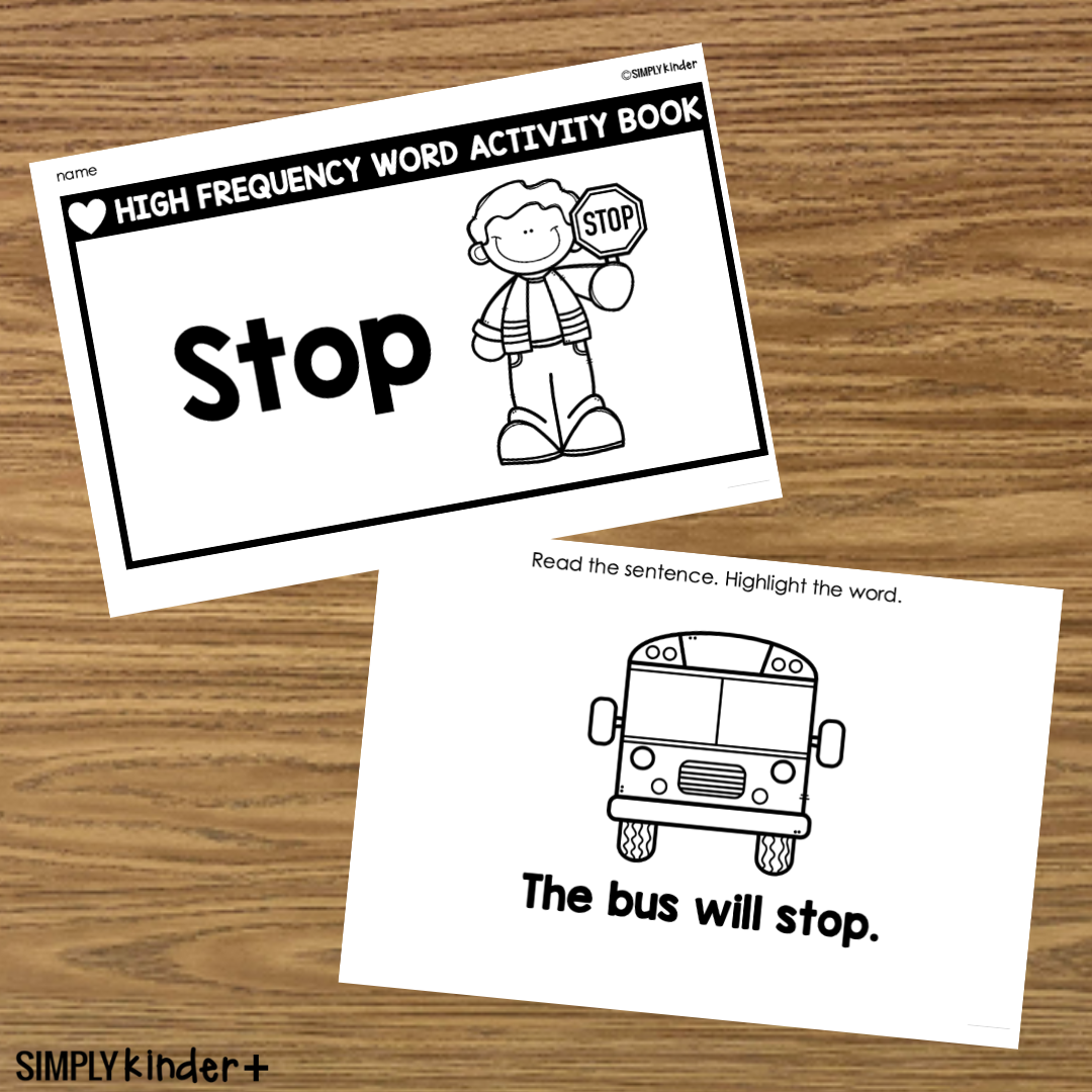 Stop – Sight Word Book Activity Book - Simply Kinder Plus