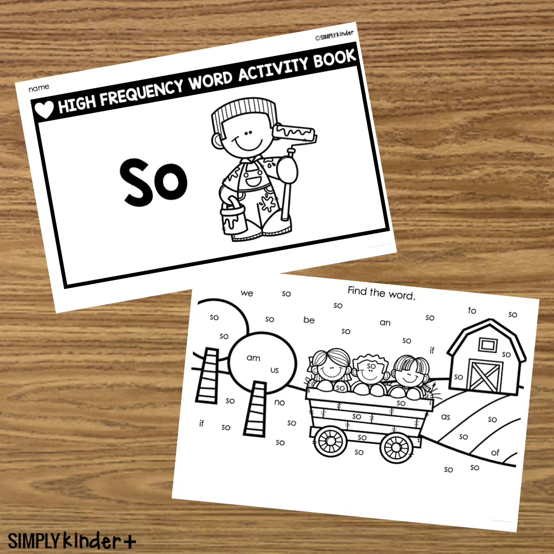 So – Sight Word Book Activity Book - Simply Kinder + Printable Membership