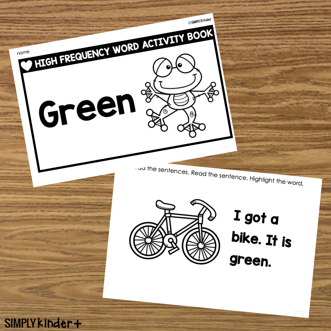 Green- Sight Word Book Activity Book - Simply Kinder + Printable Membership
