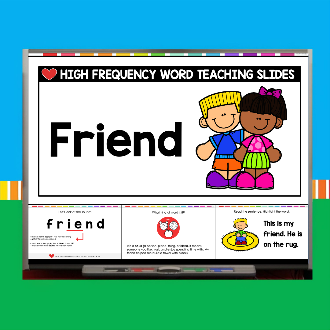 Friend Sight Word Teaching Slides - Simply Kinder + Printable Membership