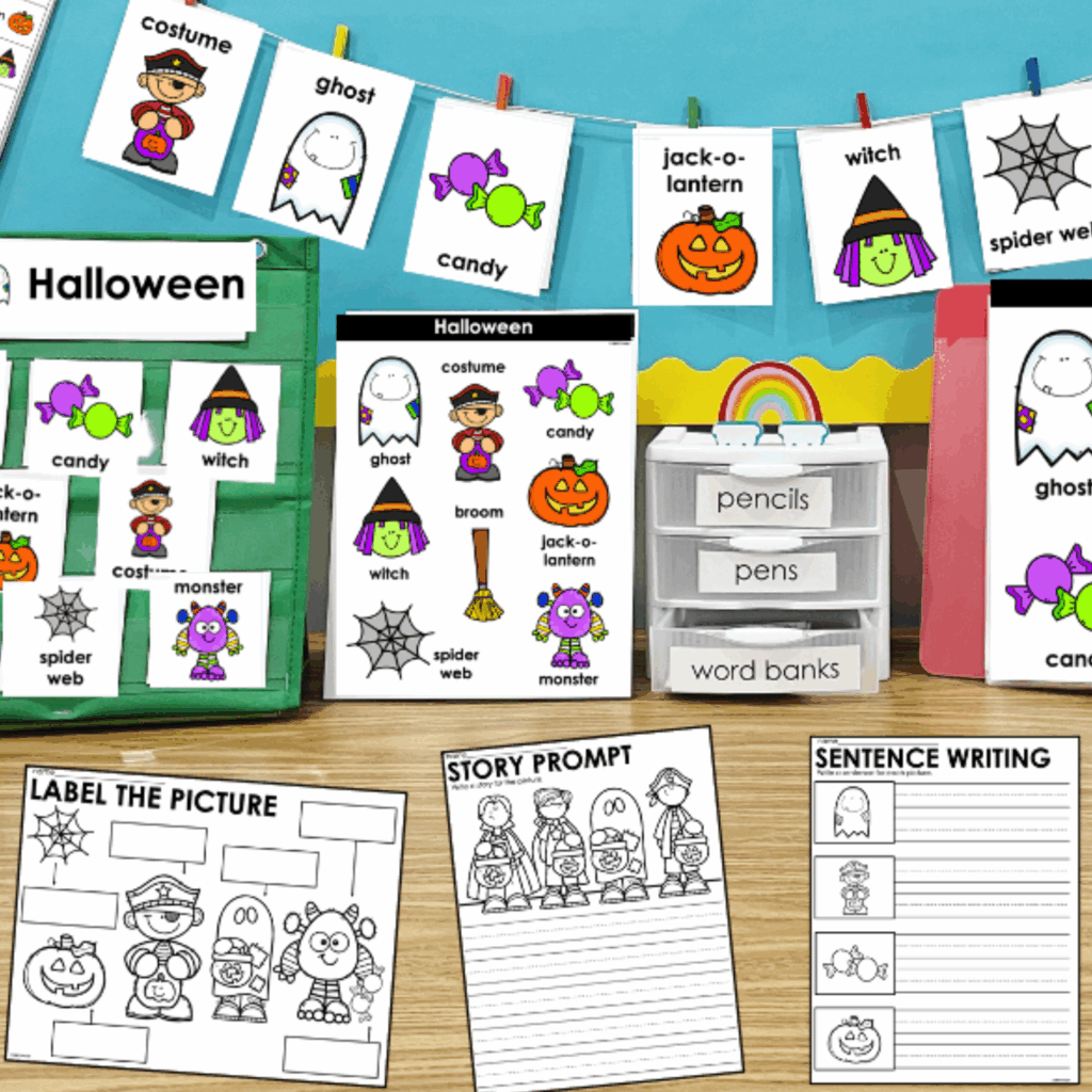 Halloween Word Bank Writing Center - Simply Kinder + Printable Membership