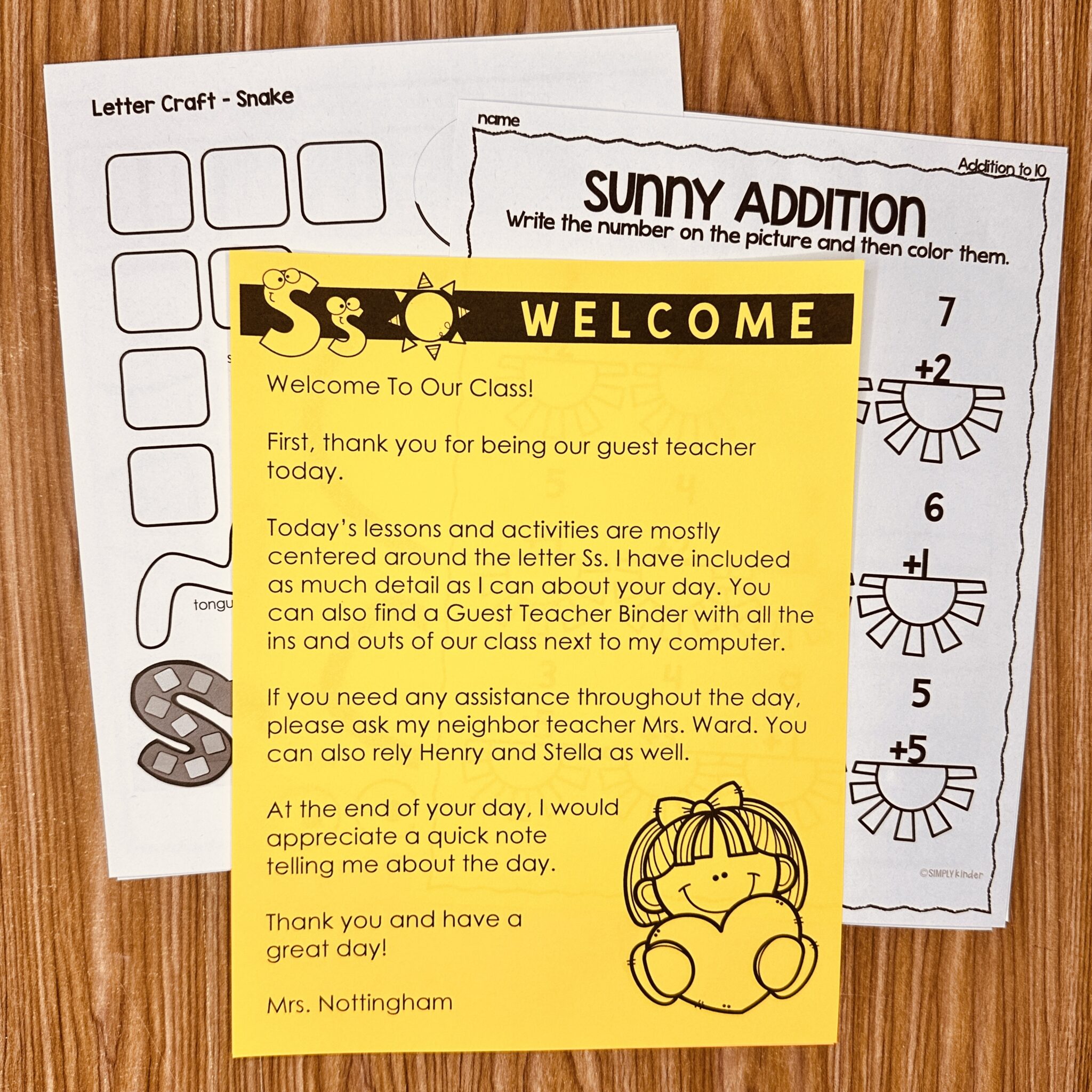 Editable Letter S Themed Sub Plans - Simply Kinder + Printable Membership