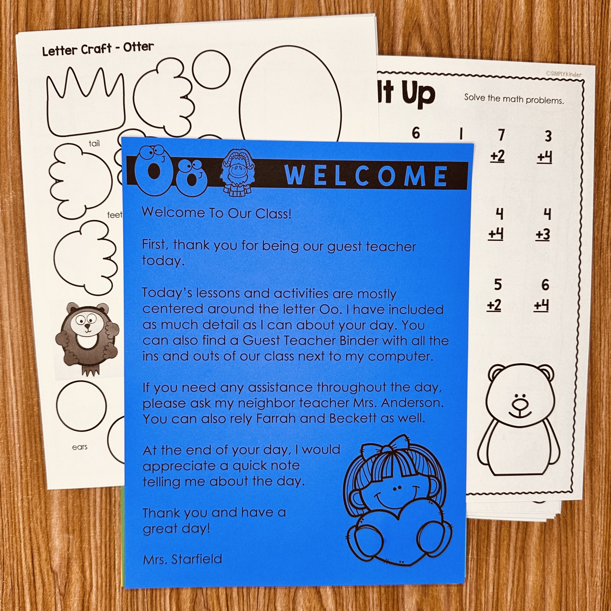 Editable Letter O Themed Sub Plans - Simply Kinder + Printable Membership