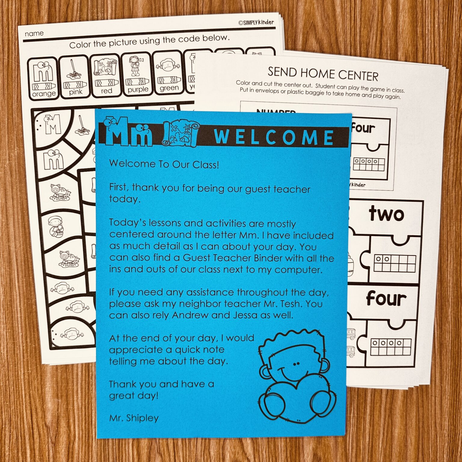 Editable Letter M Themed Sub Plans - Simply Kinder + Printable Membership