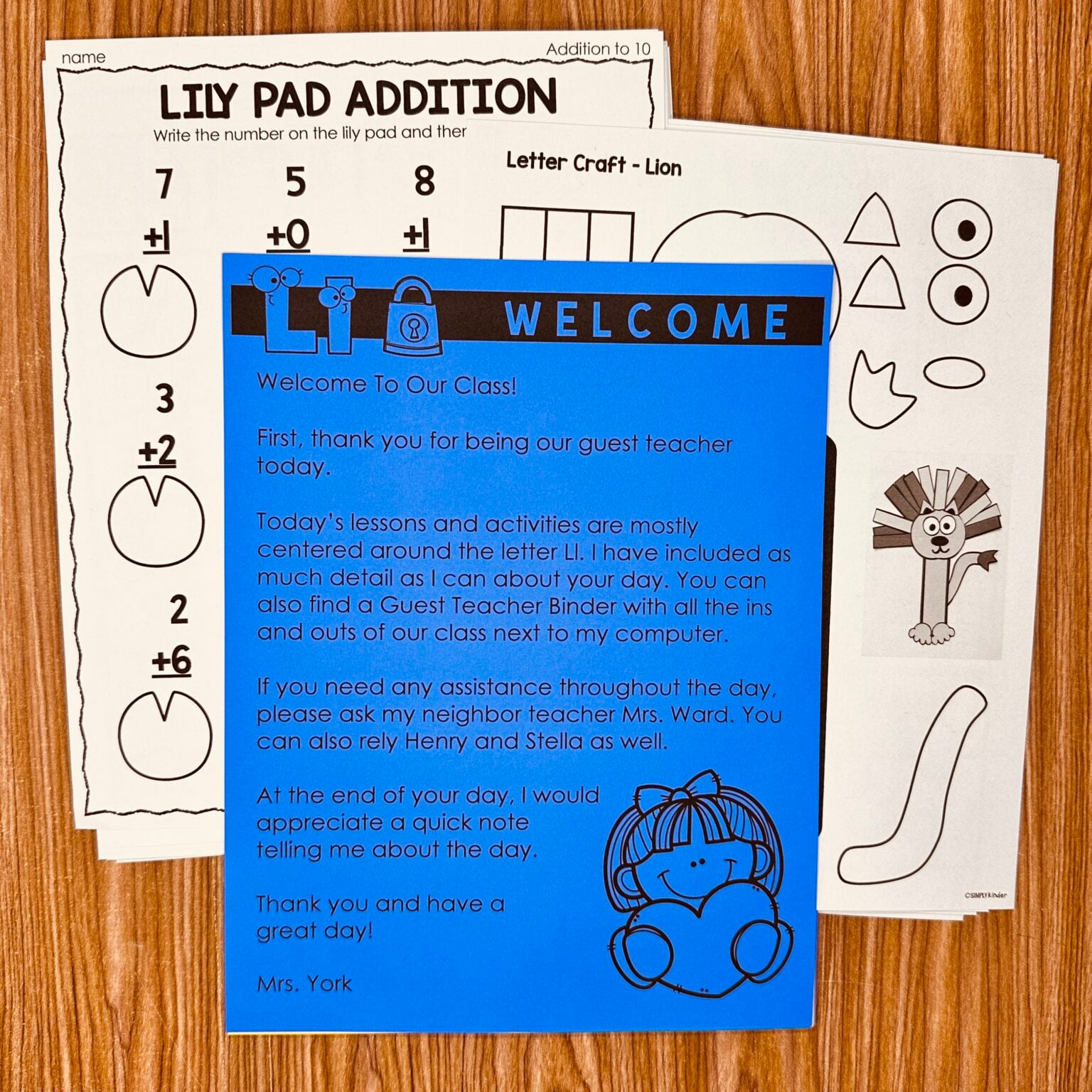 Editable Letter L Themed Sub Plans - Simply Kinder + Printable Membership