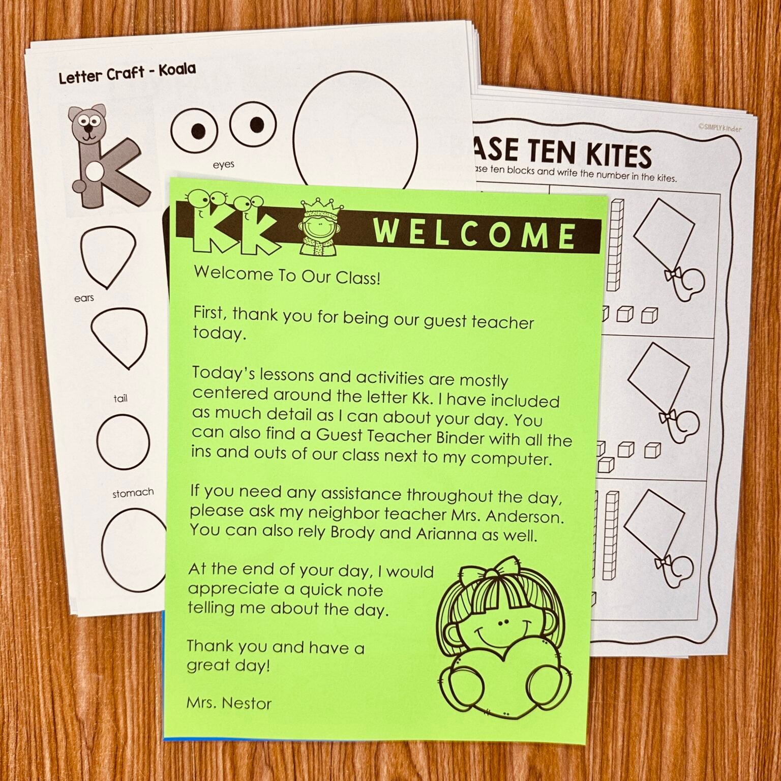 Editable Letter K Themed Sub Plans - Simply Kinder + Printable Membership