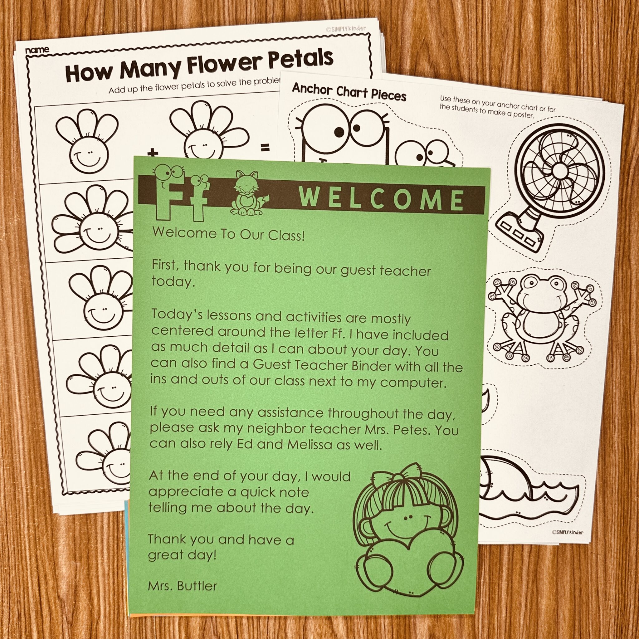 Editable Letter F Themed Sub Plans - Simply Kinder + Printable Membership