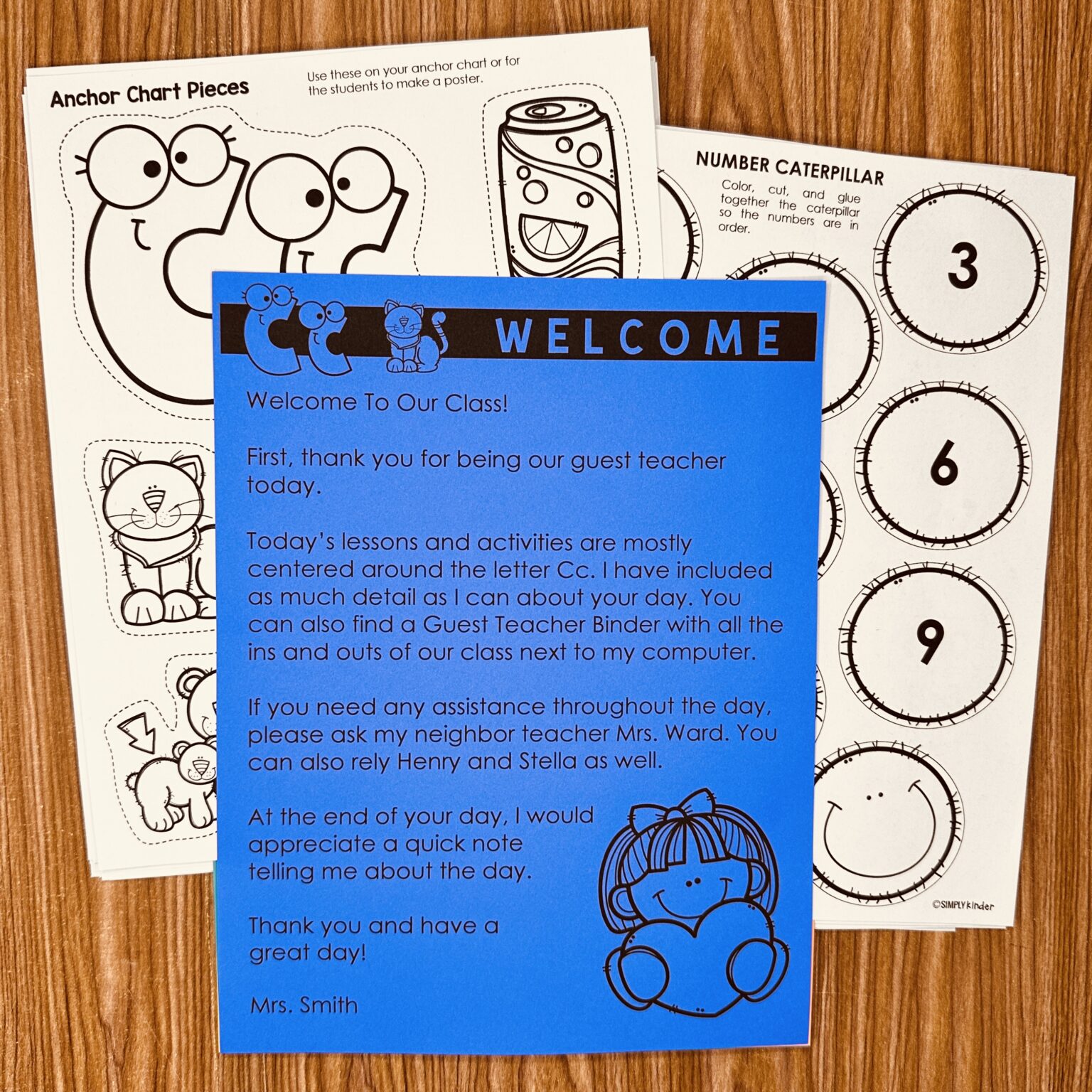 Editable Letter C Themed Sub Plans - Simply Kinder + Printable Membership