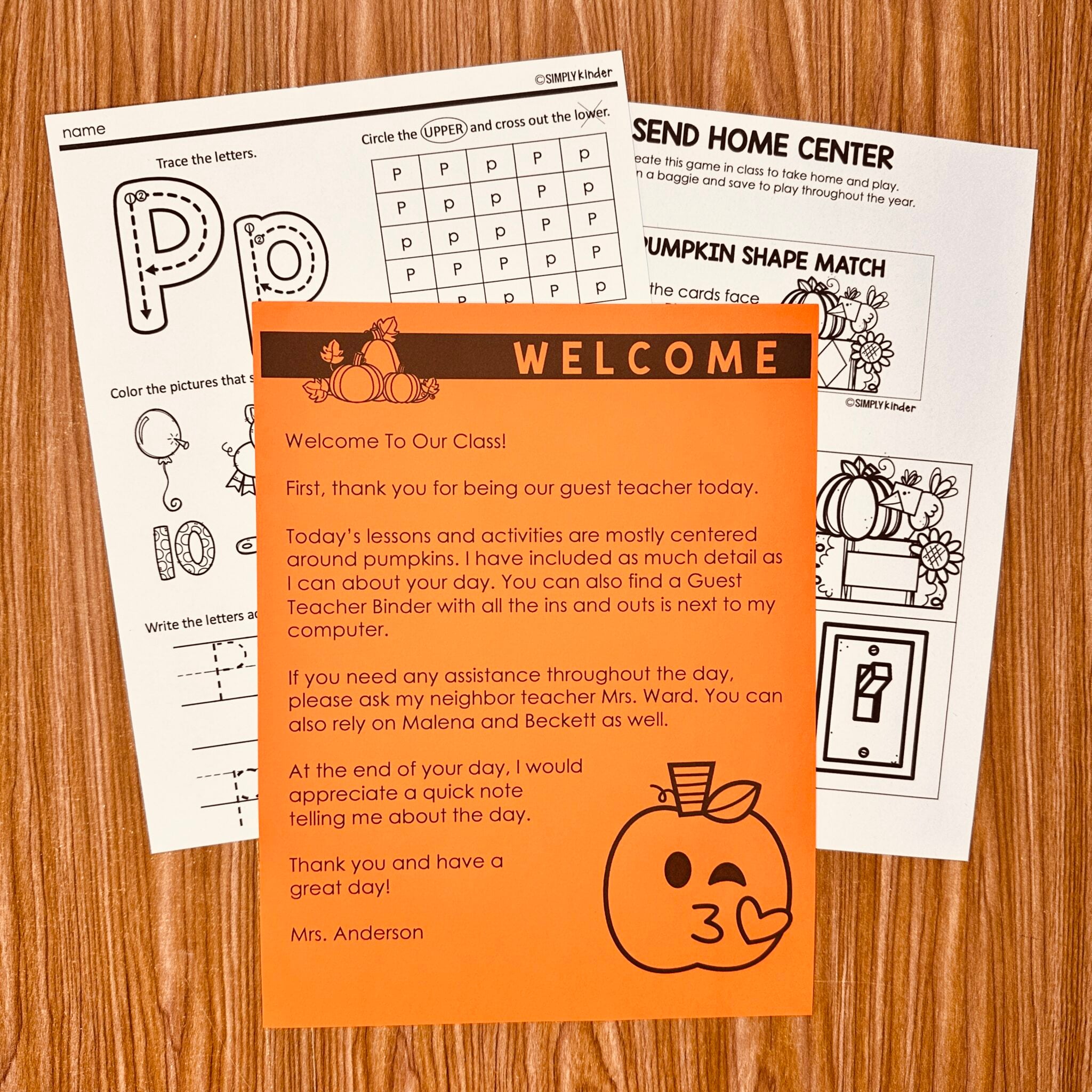 Editable Pumpkin Themed Sub Plans - Simply Kinder + Printable Membership