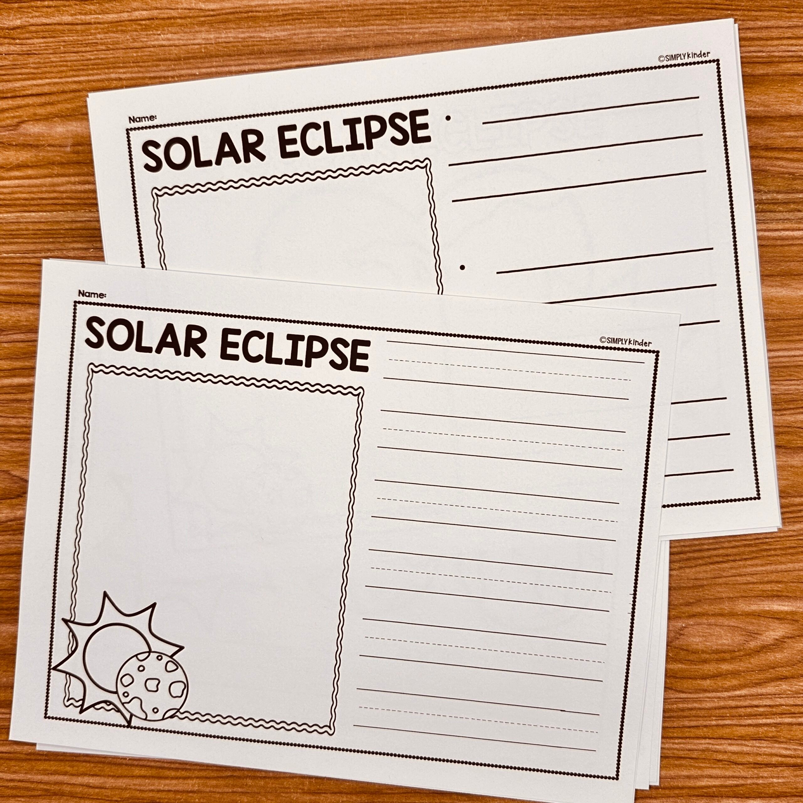 Solar Eclipse Writing Pages - Simply Kinder Plus