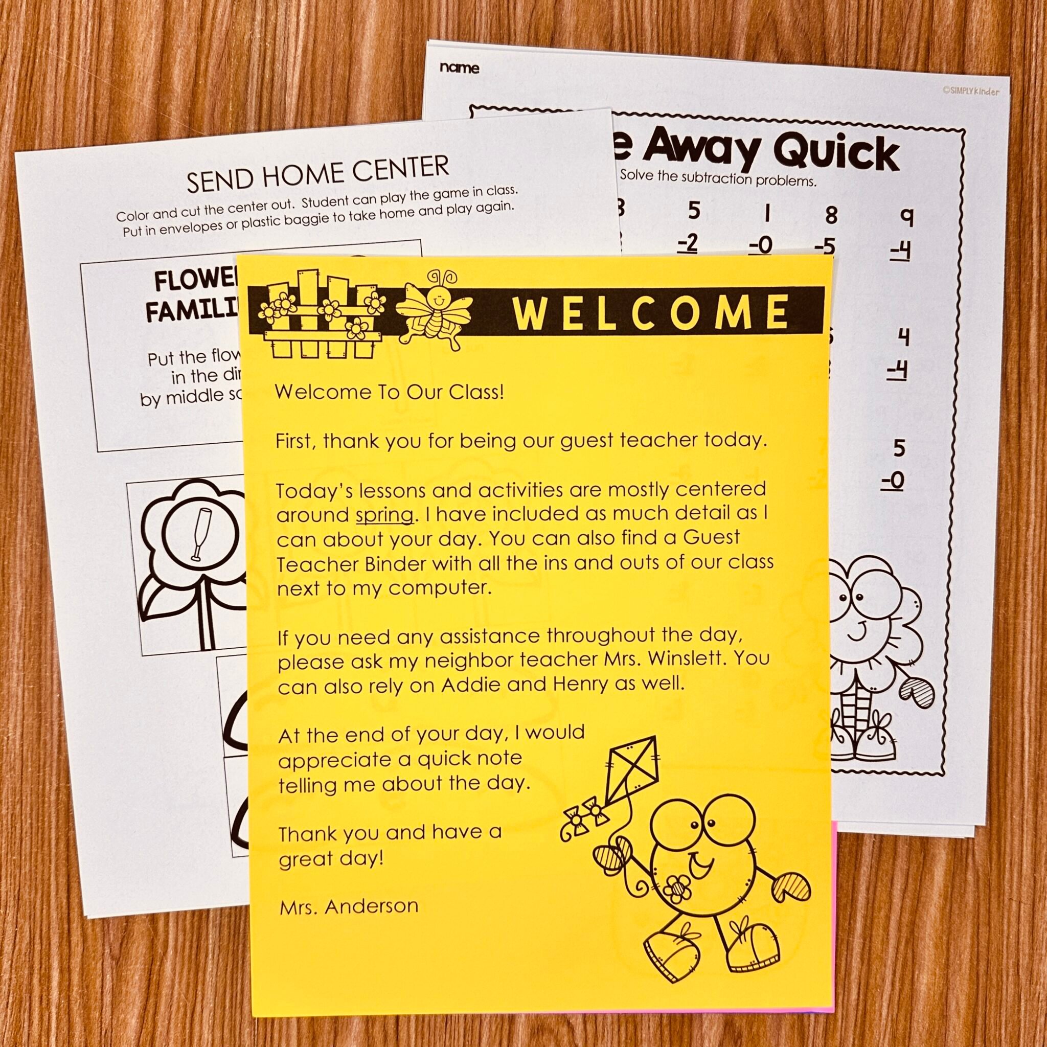 Editable Spring Themed Sub Plans - Simply Kinder + Printable Membership