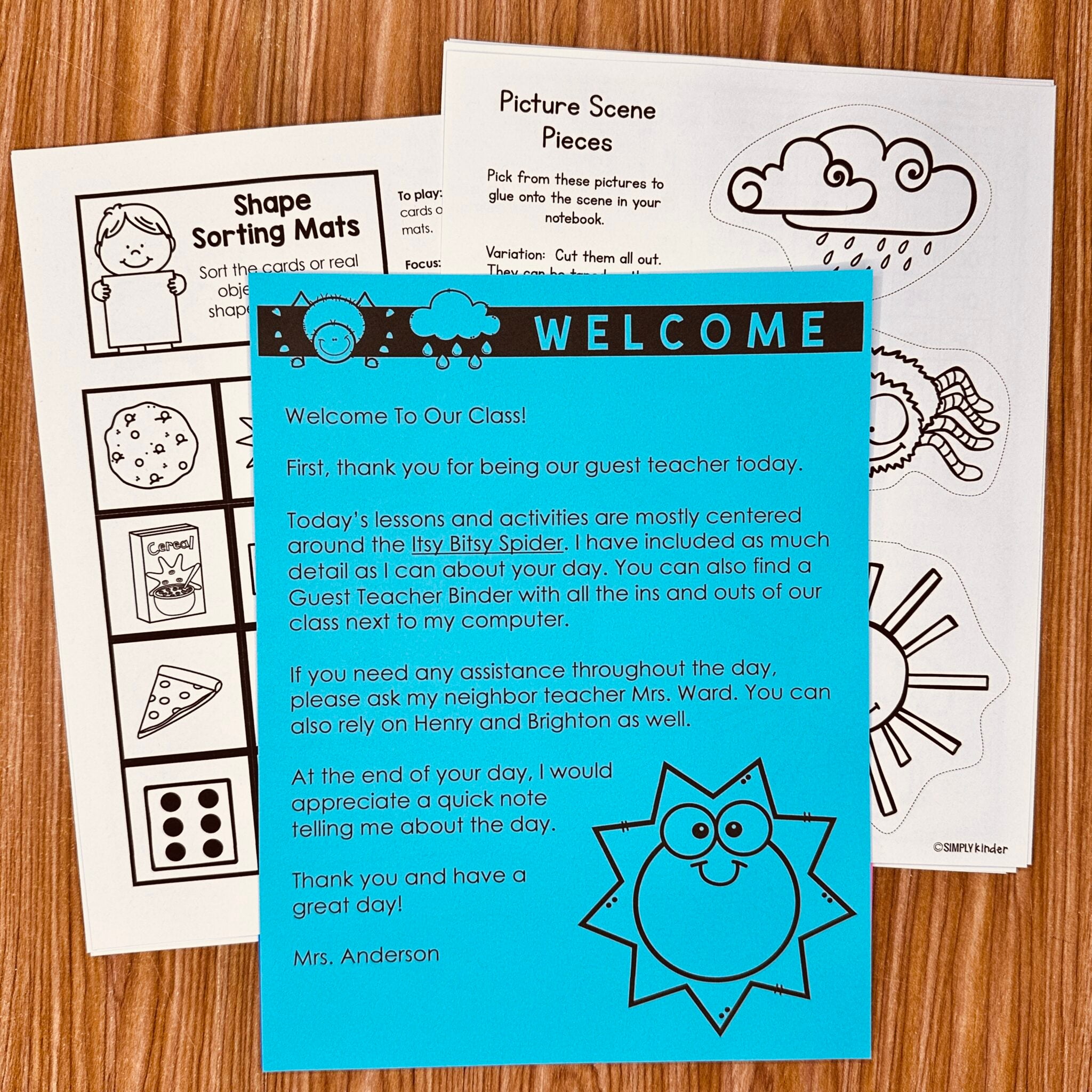 Editable Itsy Bitsy Spider Themed Sub Plans - Simply Kinder + Printable ...