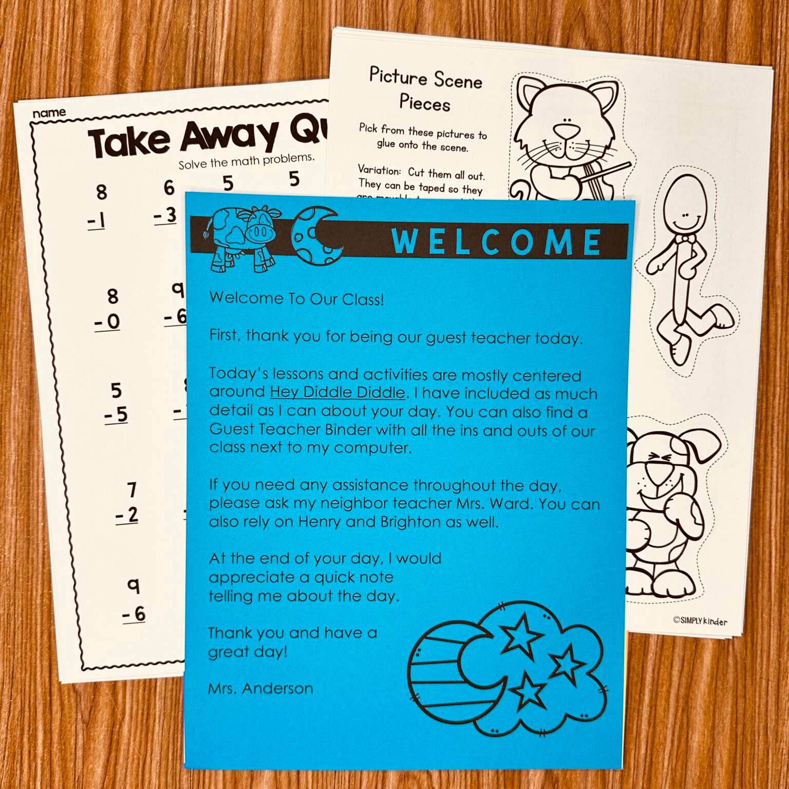 Editable Hey Diddle Diddle Themed Sub Plans - Simply Kinder + Printable ...