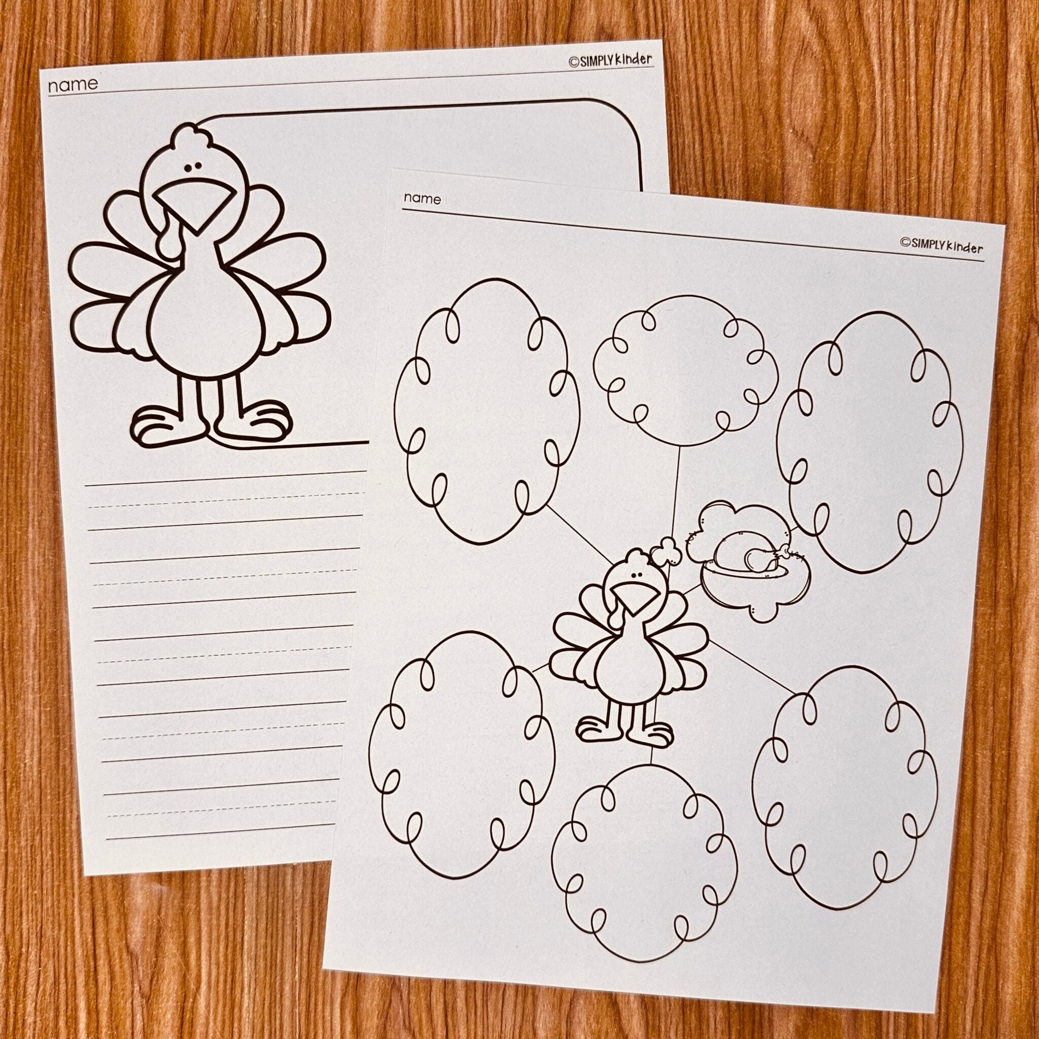 Turkey Trouble Writing Pages - Simply Kinder + Printable Membership