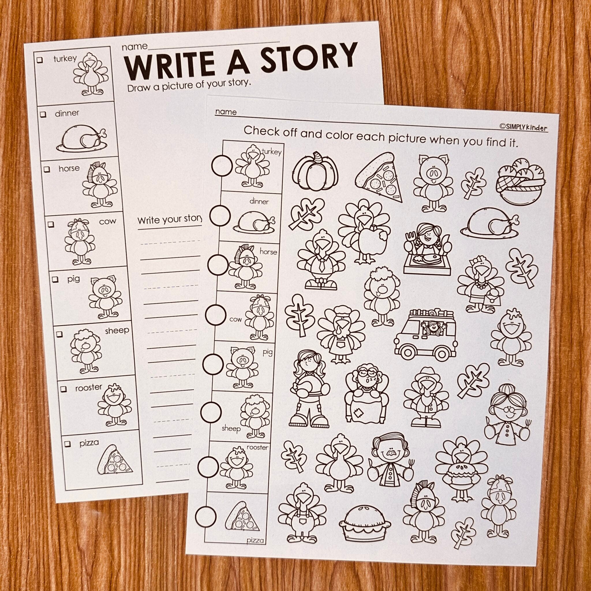 Turkey Trouble Writing Center Printables - Simply Kinder + Printable ...