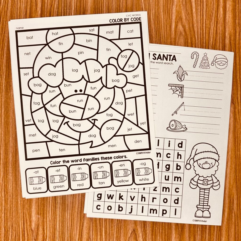 Christmas CVC Decoding Printables - Simply Kinder + Printable Membership