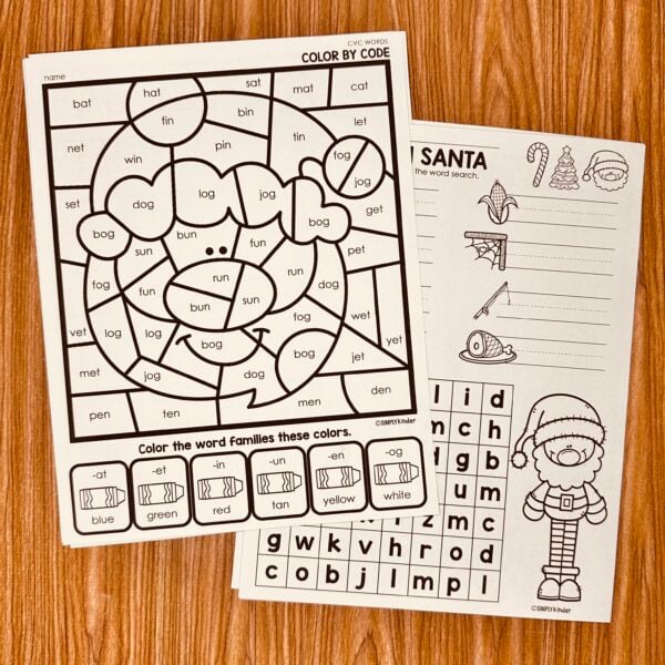 Christmas CVC Decoding Printables - Simply Kinder + Printable Membership