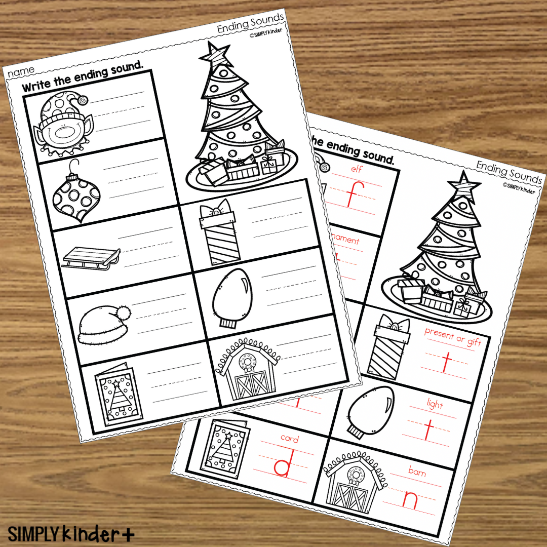Christmas Ending Sound Printable - Simply Kinder + Printable Membership