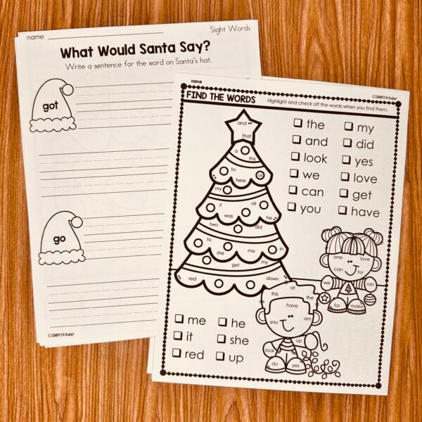 Christmas Sight Word Printables - Simply Kinder + Printable Membership