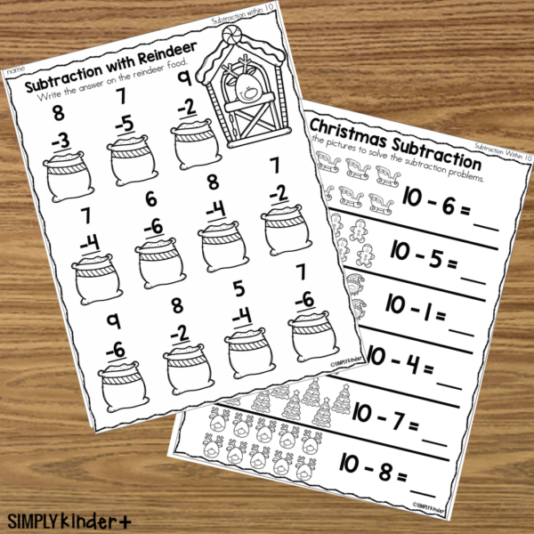 Christmas Subtraction Printables - Simply Kinder Plus