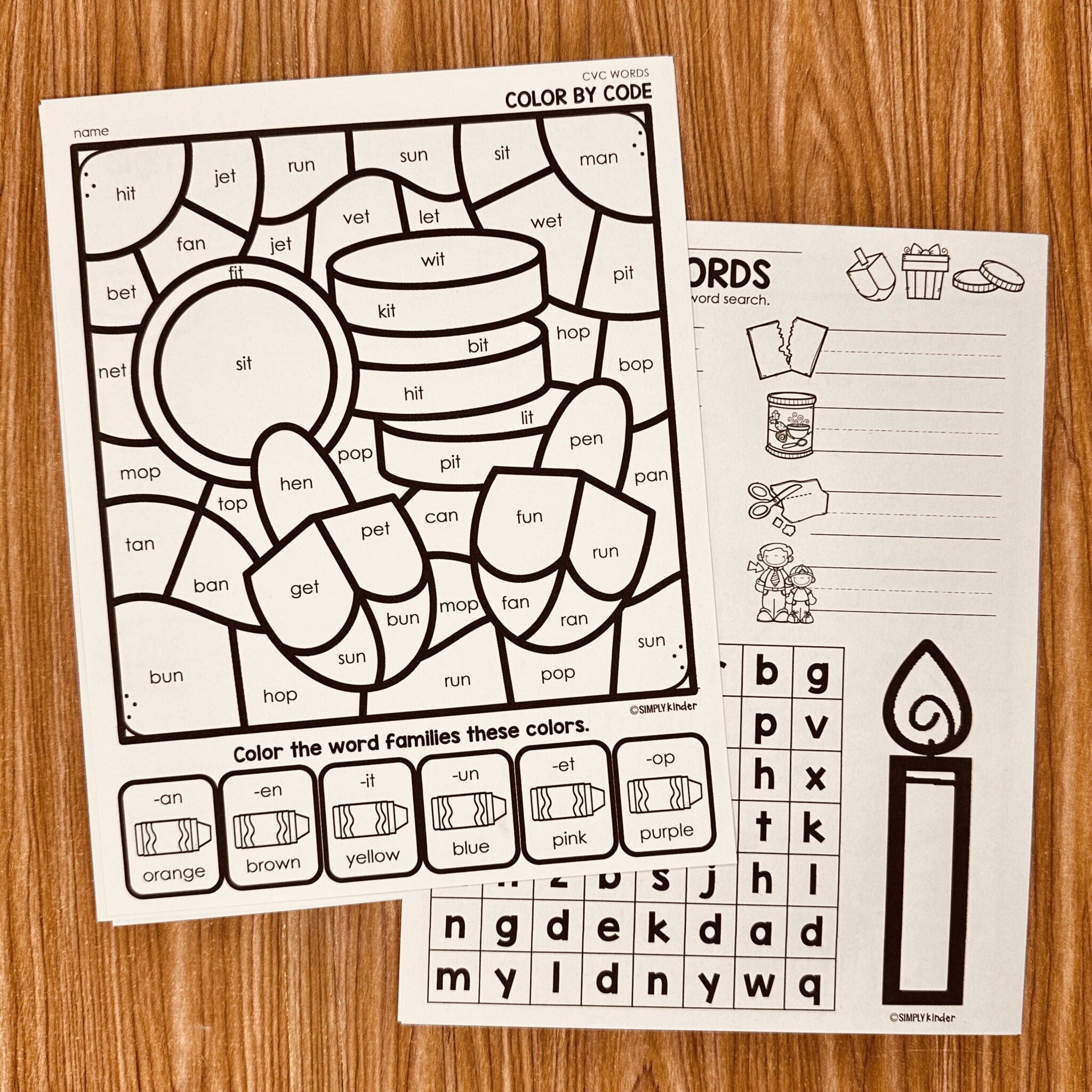 Hanukkah CVC Decoding Printables - Simply Kinder + Printable Membership