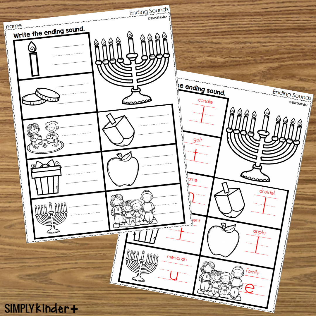 Hanukkah Ending Sound Printable - Simply Kinder + Printable Membership