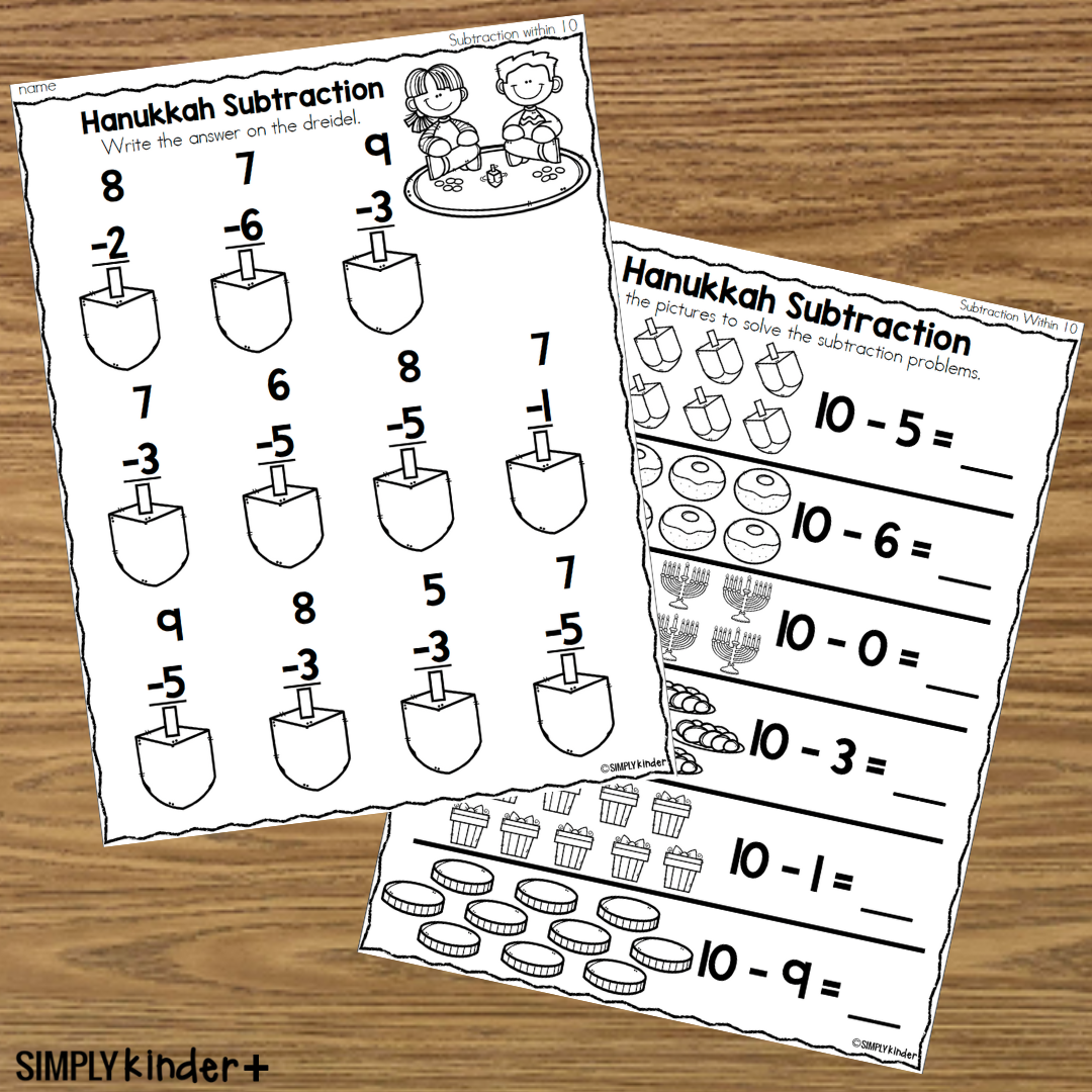 Hanukkah Subtraction Printables - Simply Kinder + Printable Membership
