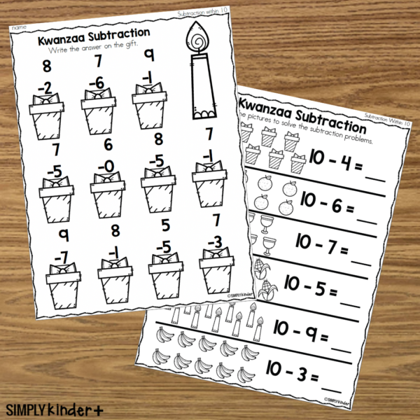 Kwanzaa Subtraction Printables - Simply Kinder + Printable Membership