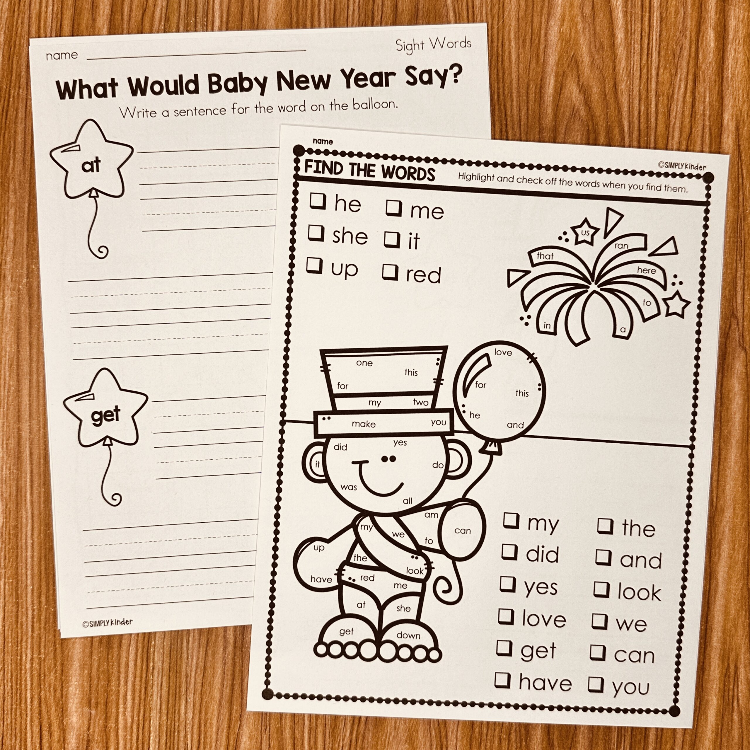 New Years Sight Word Printables - Simply Kinder + Printable Membership